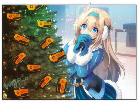 Safebooru 1girl Belt Blue Eyes Blush Brown Hair Christmas Tree