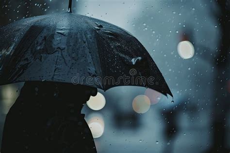 A Person Stands Outside In The Rain Their Head Down And Shoulders