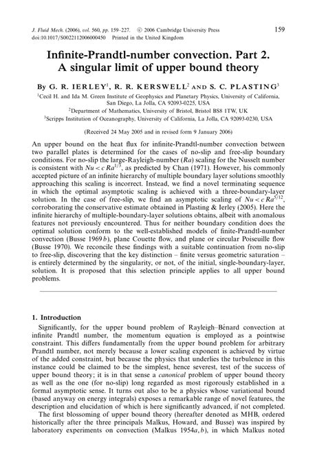 Pdf Infinite Prandtl Number Convection Part 2 A Singular Limit Of Upper Bound Theory