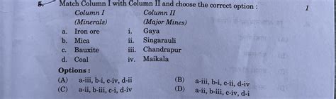 Match Column I With Column Ii And Choose The Correct Option 1 Column I