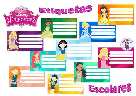 Creaciones Loly Etiquetas Escolares Princesas Disney