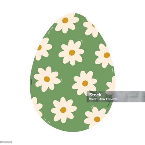 부활절 달걀 사냥을 위한 카모마일 꽃 장식으로 그려진 사랑스러운 만화 달걀 종교적인 봄 휴일을 축하하기 위한 유행하는 손 그려진 클립아트 흰색 배경에 고립 된 예쁜 평면