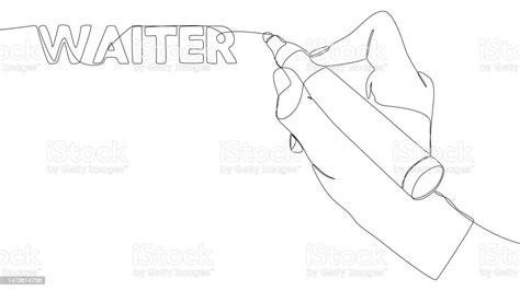 연필로 쓴 웨이터 텍스트의 연속 한 줄 펠트 팁 펜 얇은 선 그림 벡터 개념입니다 윤곽 그리기 창의적인 아이디어 검은색에 대한