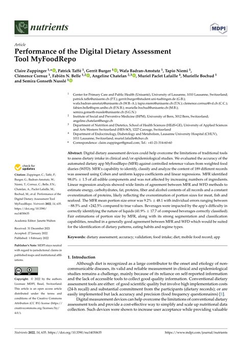 Pdf Performance Of The Digital Dietary Assessment Tool Myfoodrepo