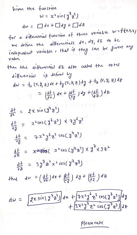 Solved Find The Differential Of The Function W R Sin Y 23 Dw Dx