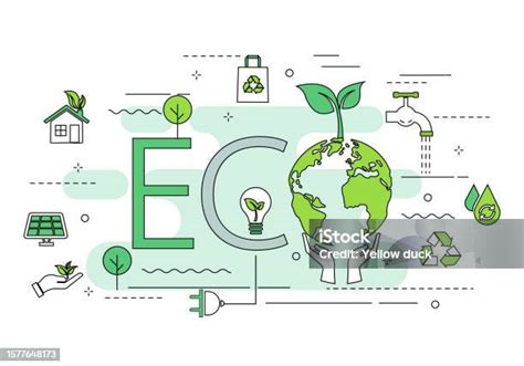 친환경 얇은 선 환경 웹 페이지 배너 웹 사이트 템플릿에 대한 Eco라는 단어 현대 벡터 일러스트레이션 개요 평면 디자인 자연을 보호하고 지구를 구하는 개념 0명에 대한