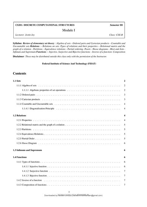 Discrete Computational Structure Module 1 Cs201 Discrete Computational Structures Semester