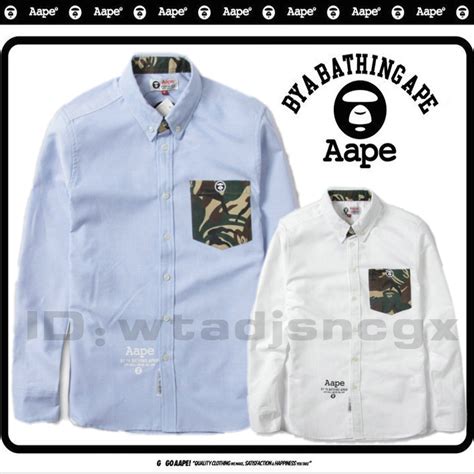 秋冬新品 2013猿人迷彩口袋AAPE APE 牛津纺纯色潮流长袖衬衫修身 xiaoliulaopo