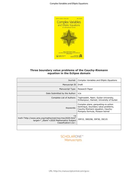Pdf Three Boundary Value Problems Of The Cauchyriemann Equation In The Eclipse Domain