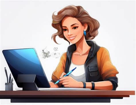 A Creative Female Animator With A Stylus In Hand Animating A Lively