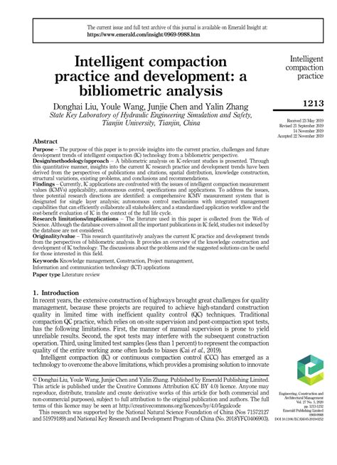 Pdf Intelligent Compaction Practice And Development A Bibliometric Analysis