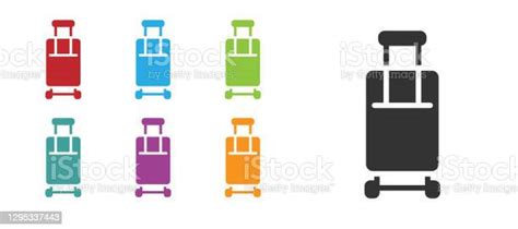흰색 배경에 고립 된 여행 아이콘에 대한 검은 가방 여행 수하물 표지판 여행 수하물 아이콘 다채로운 아이콘을 설정합니다 벡터 가방에 대한 스톡 벡터 아트 및 기타 이미지
