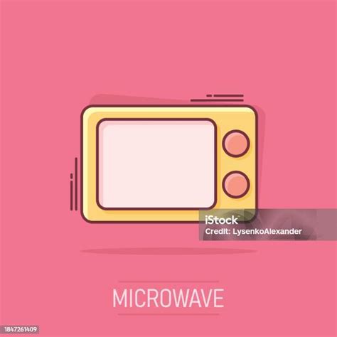 벡터 만화 스타일에서 만화 전자 레인지 아이콘입니다 전자 레인지 기호 그림 그림 스토브 비즈니스 스플래시 효과 개념입니다 0명에