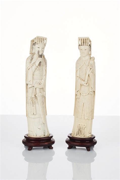 Qing Dynasty Ivory Figures Of Male And Female Attire Zother Oriental