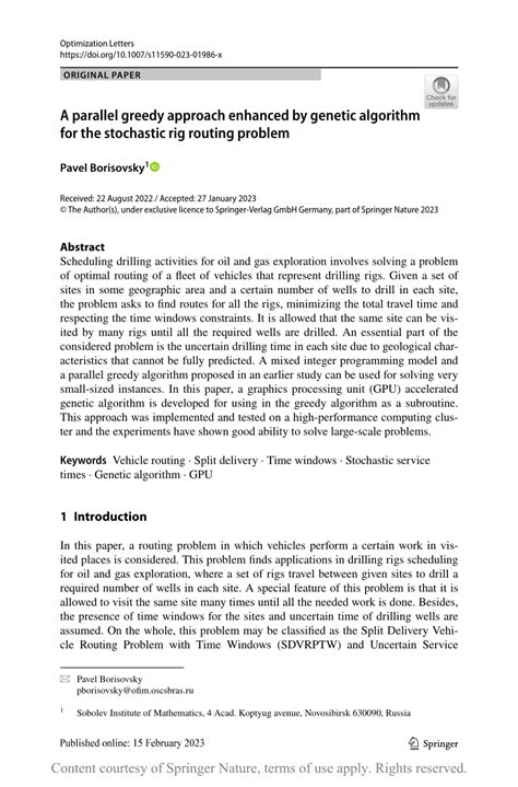 A Parallel Greedy Approach Enhanced By Genetic Algorithm For The Stochastic Rig Routing Problem