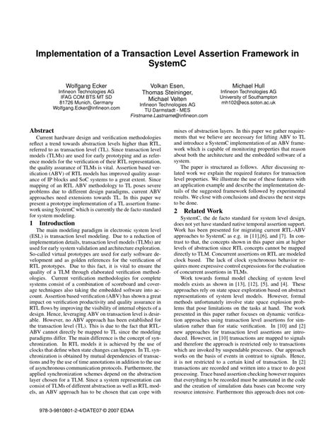 Pdf Implementation Of A Transaction Level Assertion Framework In Systemc