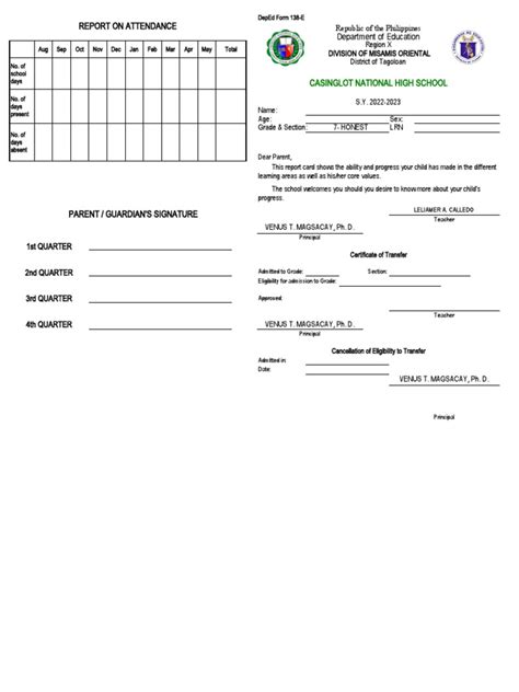 Deped Form 138 Jhs Pdf Learning Psychology