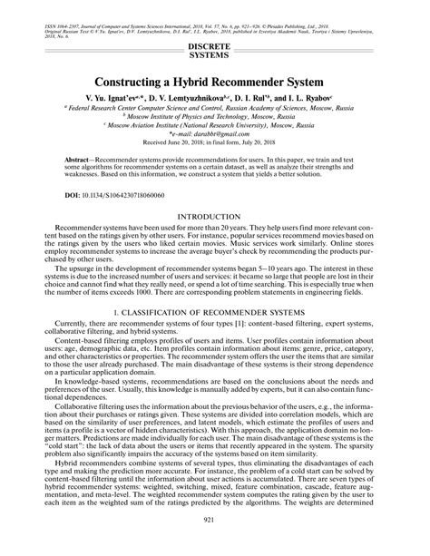 Pdf Constructing A Hybrid Recommender System