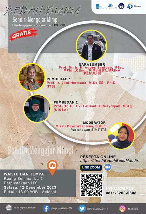 Invitation To Book Review Titled Sendiri Mengejar Mimpi ” By Prof Dr Ir H Agoes Santoso