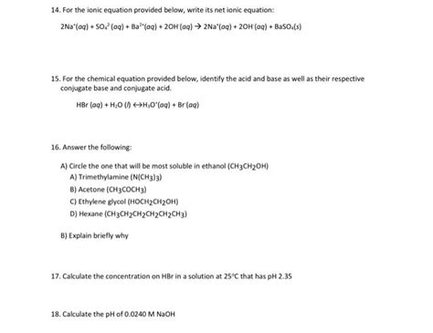Solved For The Ionic Equation Provided Below Write Its Chegg Com