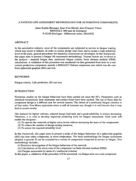 1997 A Fatigue Life Assessment Methodology For Automotive Components Pdf Fatigue Material