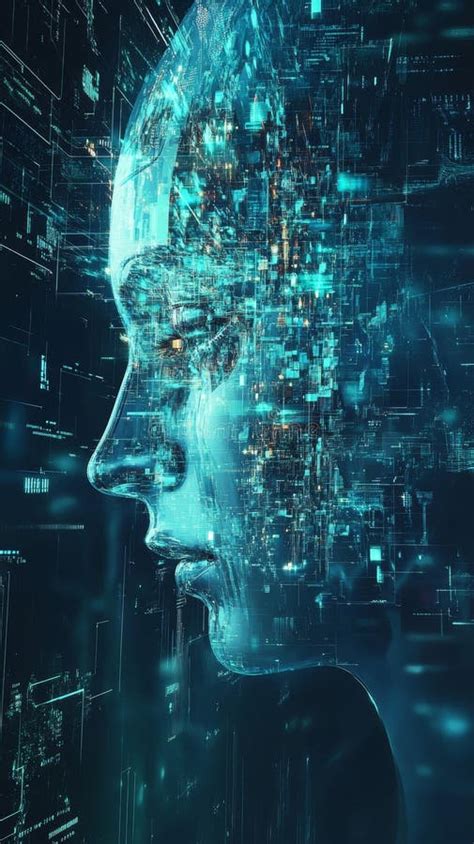 Futuristic Digital Face Composed Of Light And Data Streams Stock Illustration Illustration Of