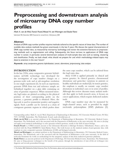 Pdf Preprocessing And Downstream Analysis Of Microarray Dna Copy Number Profiles