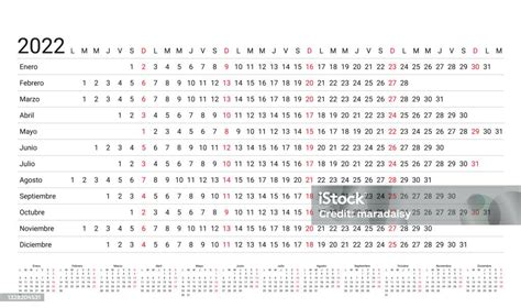 2022 스페인어 선형 달력 템플릿 플래너 그리드 벡터 그림입니다 월요일에 대한 스톡 벡터 아트 및 기타 이미지 월요일 타임라인 0명 Istock