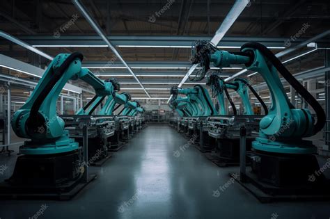 Premium Ai Image Automated Robot Arm Assembly Line Producing High Tech Electric Vehicles