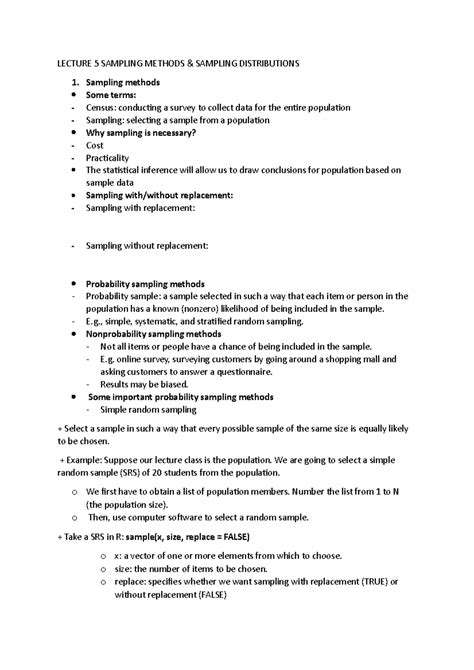 Lecture Sampling Methods LECTURE SAMPLING METHODS SAMPLING DISTRIBUTIONS Sampling Studocu