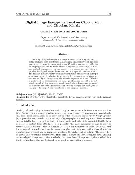 Pdf Digital Image Encryption Based On Chaotic Map And Circulant Matrix
