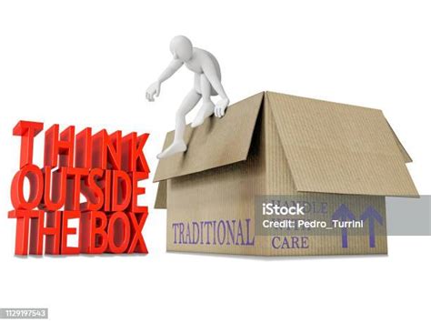 상자빈 인간의 문자 빨간색에서 상자 밖에 서 생각 하는 텍스트와 골 판지 상자 밖으로 점프3d 그림 밖에 서 생각 아이콘에 대한