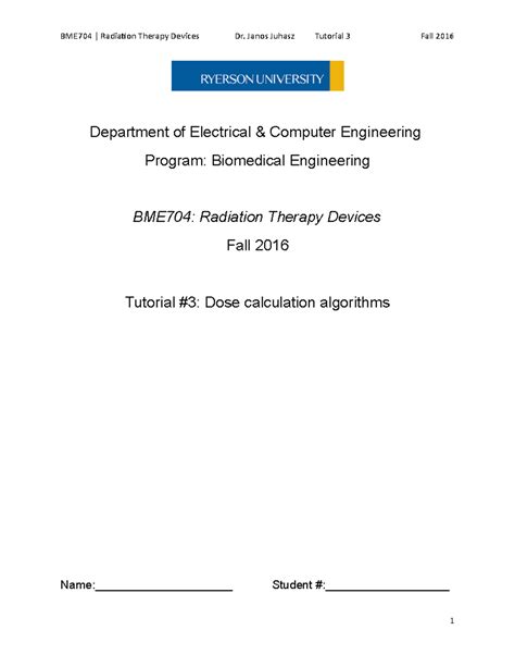 Tut3 Dose Calculation Algorithms Department Of Electrical And Computer Engineering Program