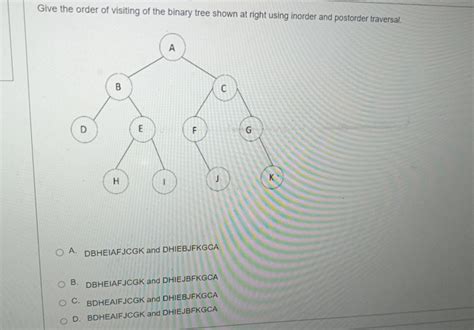 Give The Order Of Visiting Of The Binary Tree Shown At Right Using Inorde