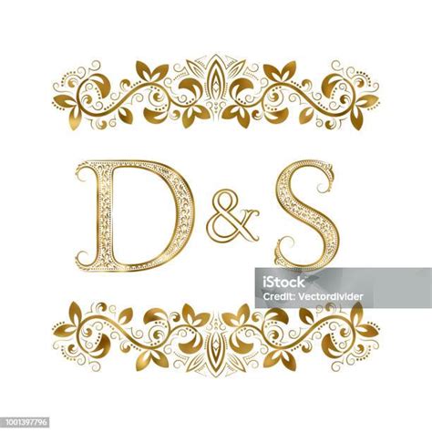 D와 S 빈티지 이니셜 기호입니다 글자 장식 요소에 의해 포위 된다 결혼식 또는 로얄 스타일에서 비즈니스 파트너 모노 그램입니다 고풍스런에 대한 스톡 벡터 아트 및 기타