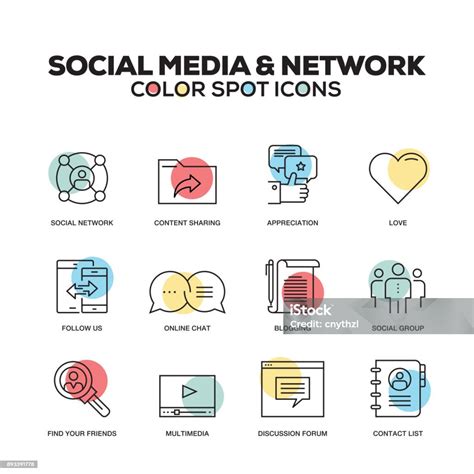 소셜 미디어와 네트워크 아이콘입니다 벡터 라인 아이콘을 설정합니다 프리미엄 품질입니다 현대 개요 상징 그리고 Pictograms