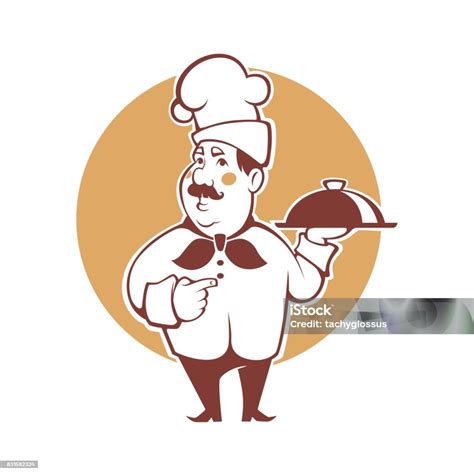 행복 한 만화 요리사 아이콘 상징 상표 기호에 대 한 벡터 일러스트 레이 션 과체중에 대한 스톡 벡터 아트 및 기타 이미지