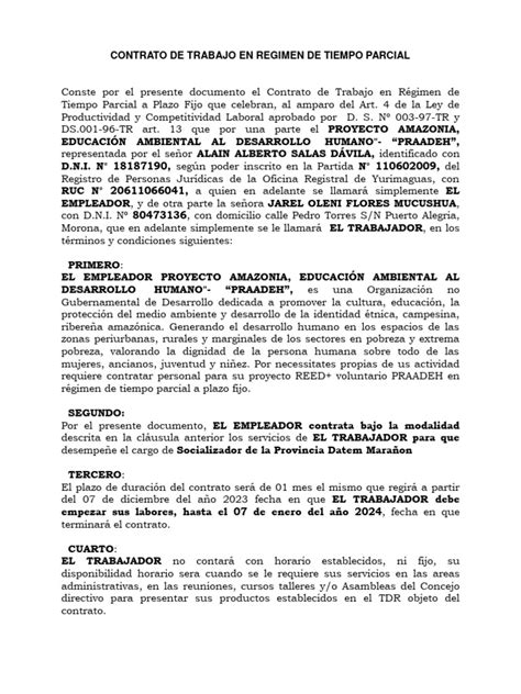 Contrato Jarel Oleni Pdf Derecho Laboral Justicia