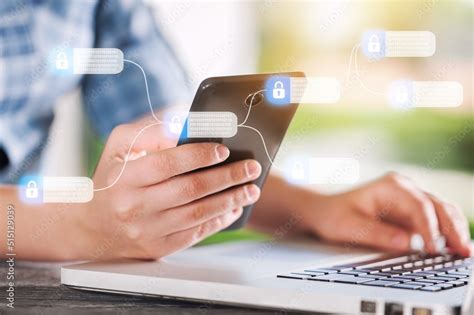 Two Steps Authentication Concept Virtual Safety Icon While Access On Phone With Laptop For