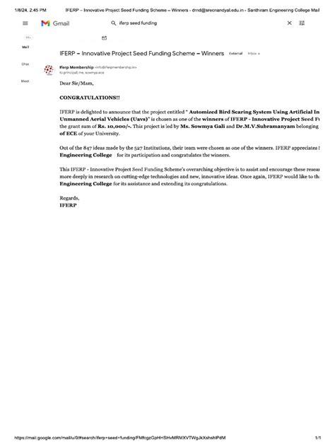 Iferp Innovative Project Seed Funding Scheme Winners Pdf