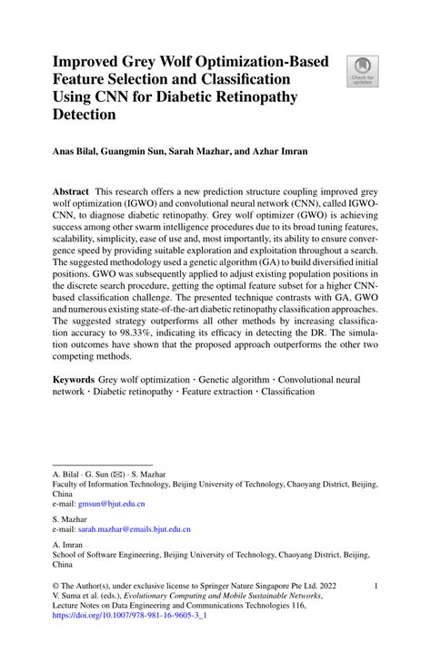 Pdf Improved Grey Wolf Optimization Based Feature Selection And