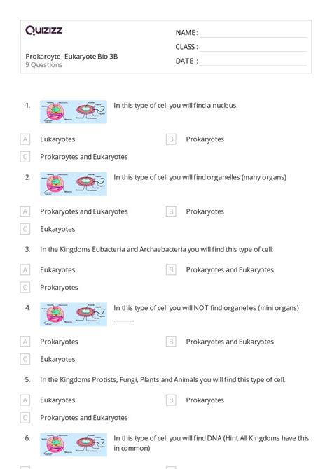 Prokaryotes And Eukaryotes Worksheets For Th Class On Quizizz Free Printable