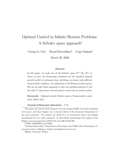 Pdf Optimal Control In Infinite Horizon Problems A Sobolev Space Approach