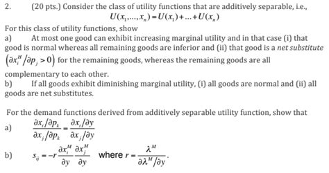 Solved 2 20 Pts Consider The Class Of Utility