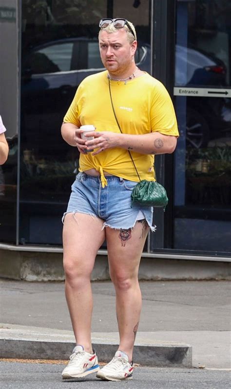 Sam Smith Is A Vibe In Denim Mini Shorts And Yellow T Shirt In Sydney