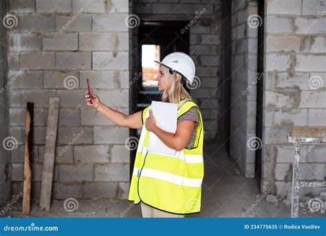 Female Foreman Officer Inspector Building Inspector Engineer Or Inspector At Construction Site