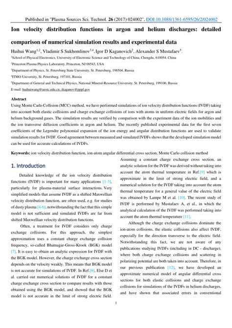Pdf Ion Velocity Distribution Functions In Argon And Helium Discharges Detailed Comparison Of