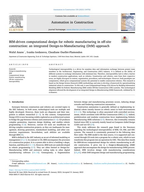 Pdf Bim Driven Computational Design For Robotic Manufacturing In Off