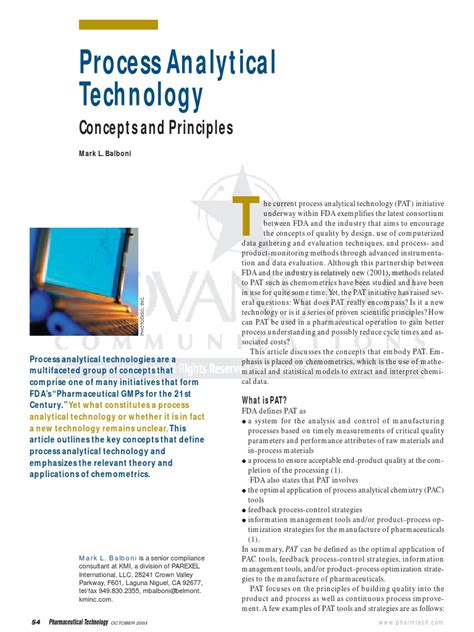 Process Analytical Technology Concepts And Principles Pdf Chemometrics Principal Component