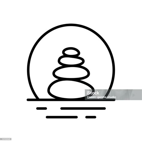 스톤 밸런스 요가 라인 아이콘 웰빙 명상 진정 조약돌 바위 선형 픽토그램 선 웰빙 개요 아이콘입니다 스파 뷰티 건강한 라이프 스타일 편집 가능한 뇌졸중 격리된 벡터 일러스트